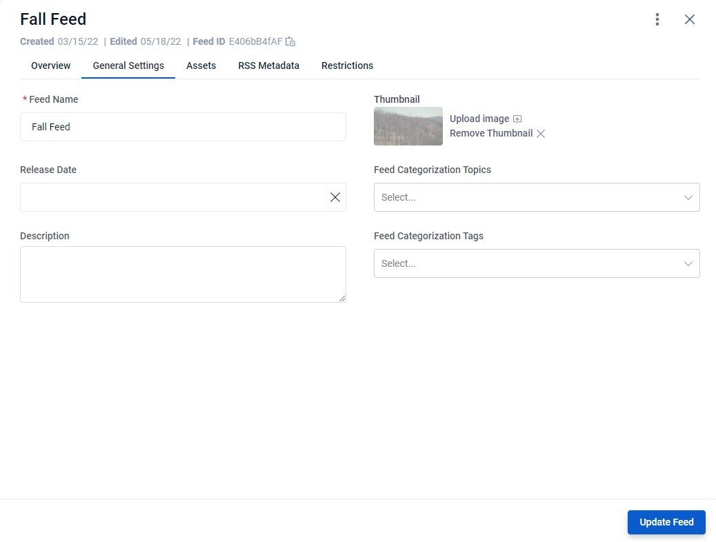 Feeds: General Settings Tab